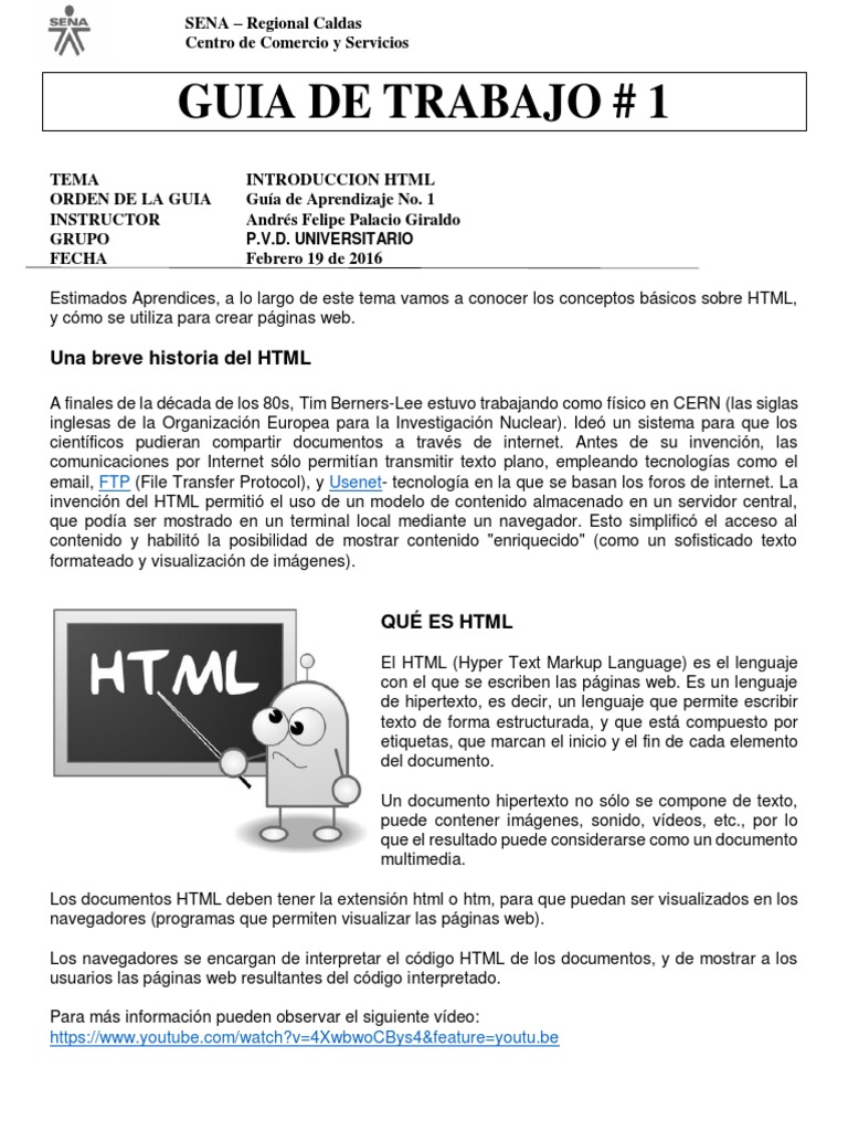 Guia No. 1 - Introduccion HTML | PDF | HTML | Página web