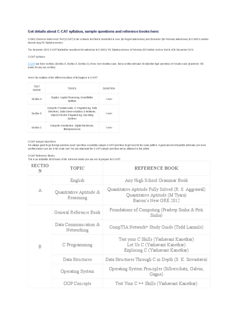 C-CAT Exam Guide and Syllabus 2012 | PDF | Graduate Record Examinations ...