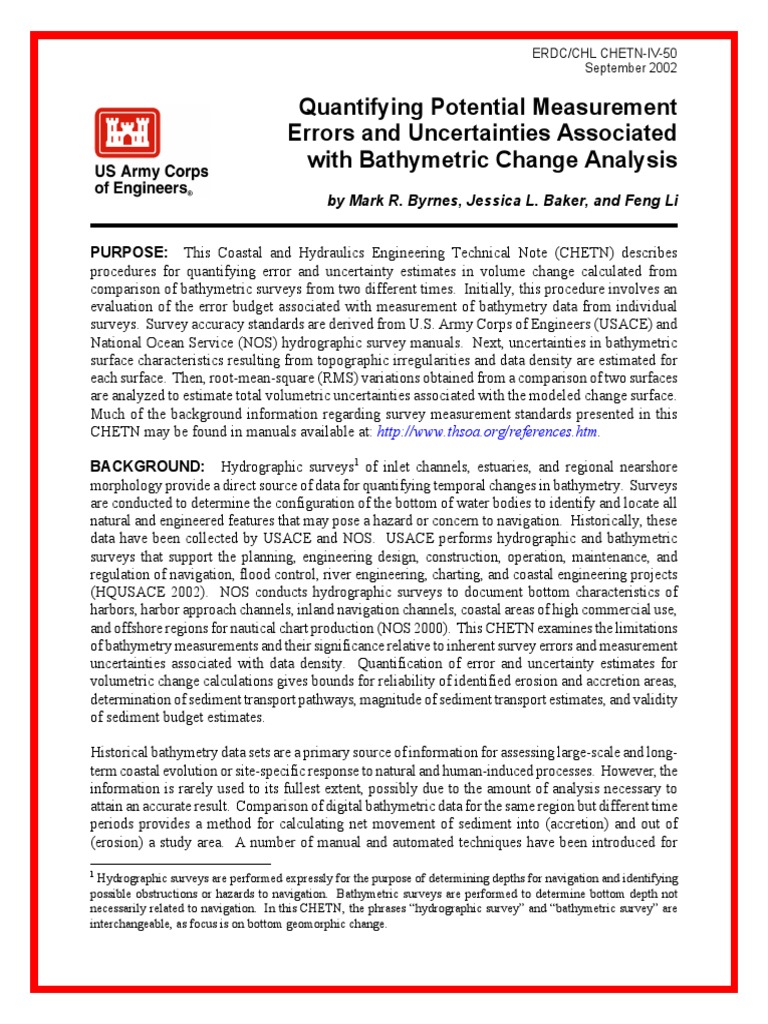 Quantifying Potential Measurement Errors and Uncertainties Associated With Bathymetric Change ...