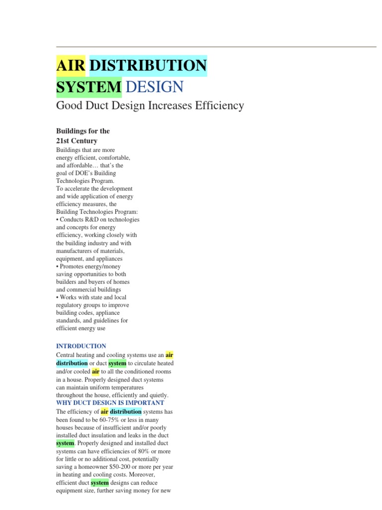 Air Distribution System | PDF | Duct (Flow) | Hvac
