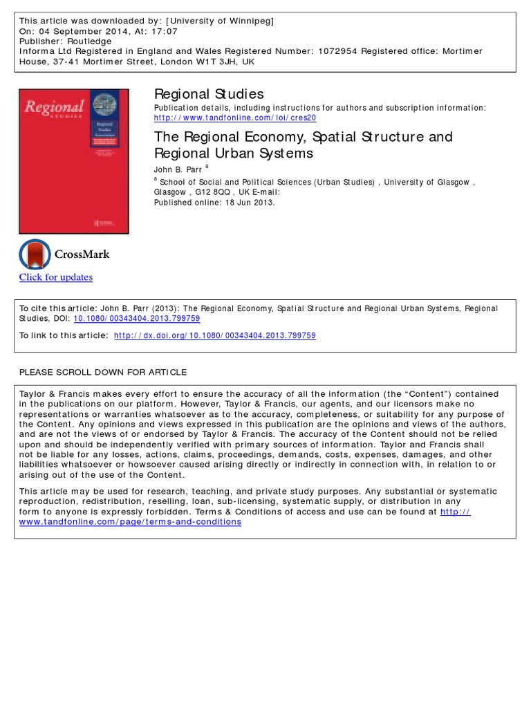 Parr - The Regional Economy, Spatial Structure and Regional Urban ...