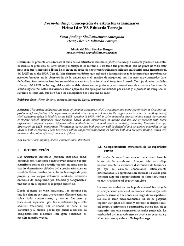 Form-Finding: Concepción de Estructuras Laminares Heinz Isler VS ...