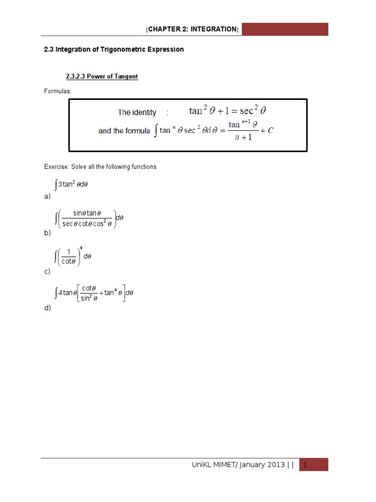 Tangent and Exponential Integrals | PDF
