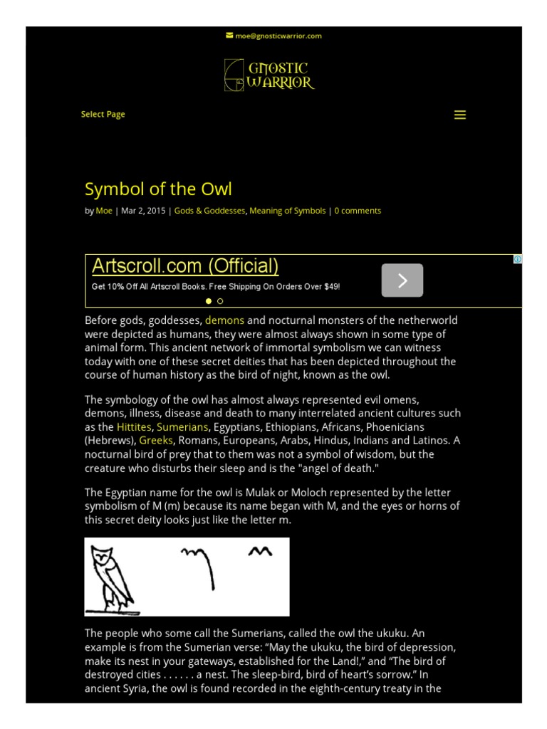 Owl Symbolism in Ancient Cultures | PDF | Goddess | Witchcraft