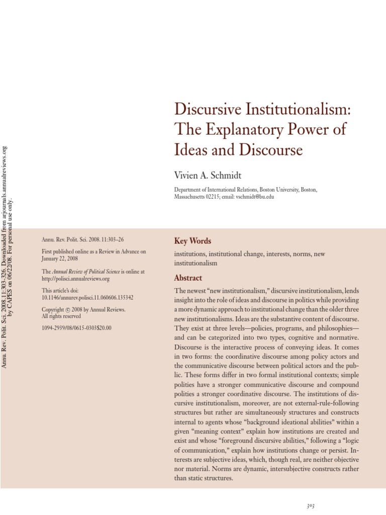 Schmidt, V.A. Discursive Institutionalism. The Explanatory Power of ...