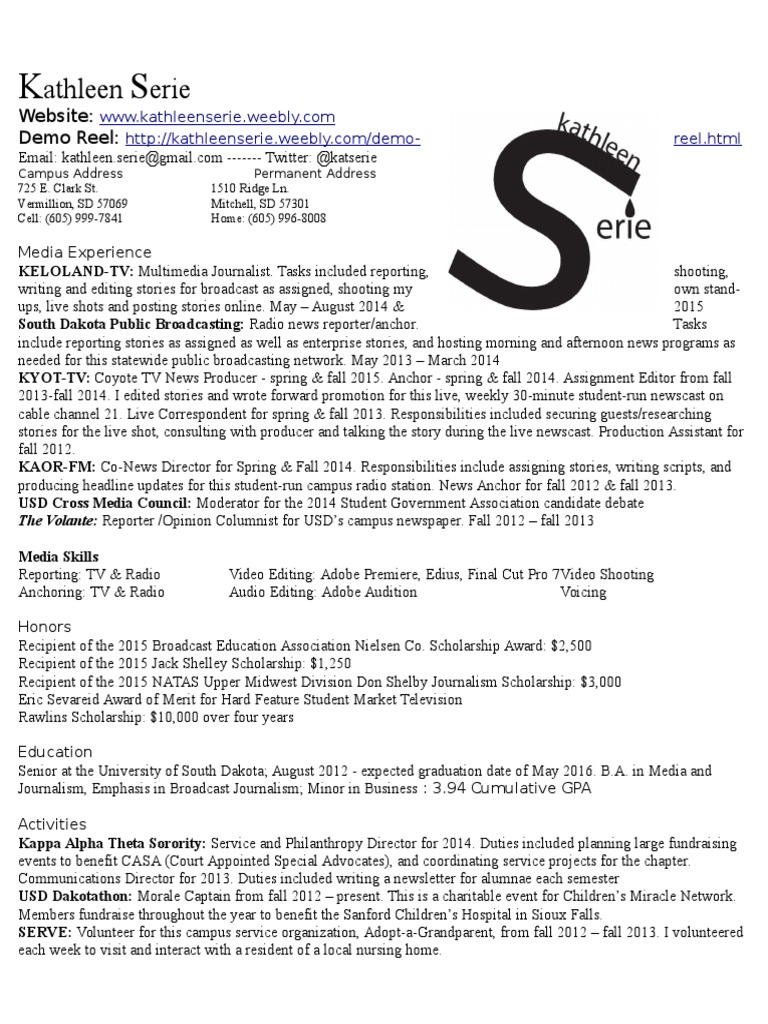 Media Broadcasting Resume