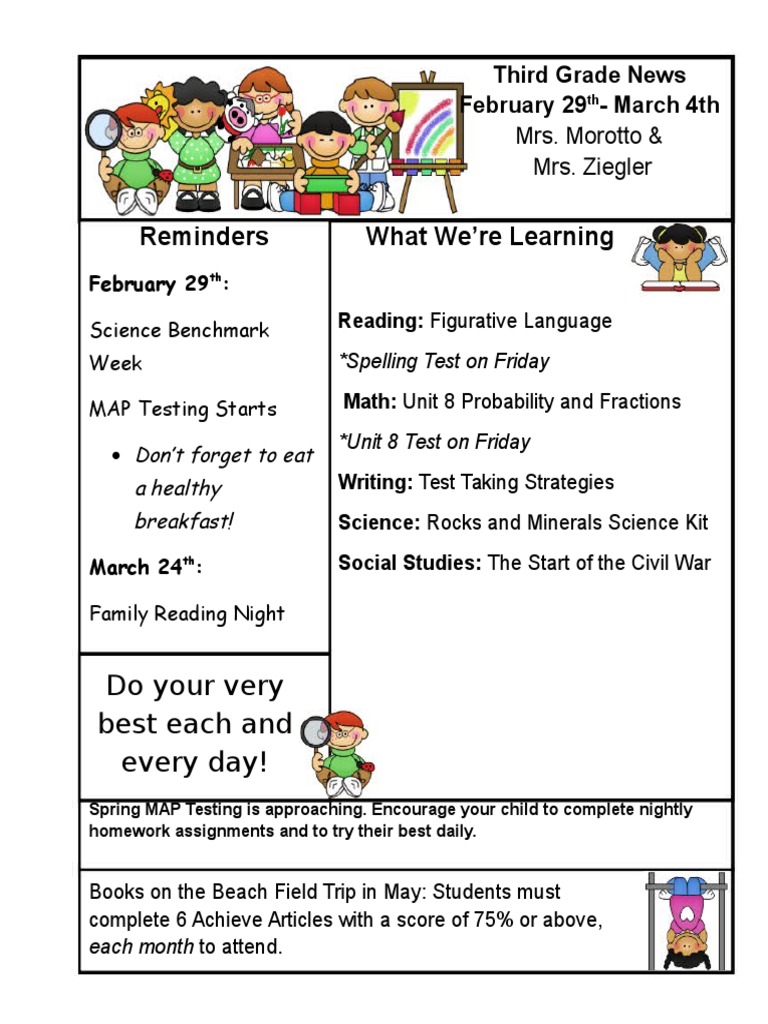 Third Grade Weekly Update: Feb 29-Mar 4 | PDF | Wellness