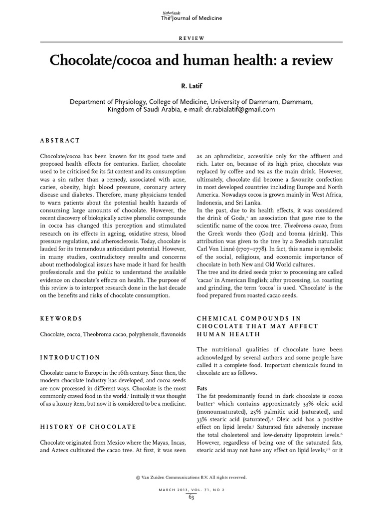 Chocolate Cocoa and Human Health | PDF | Flavonoid | Hypertension