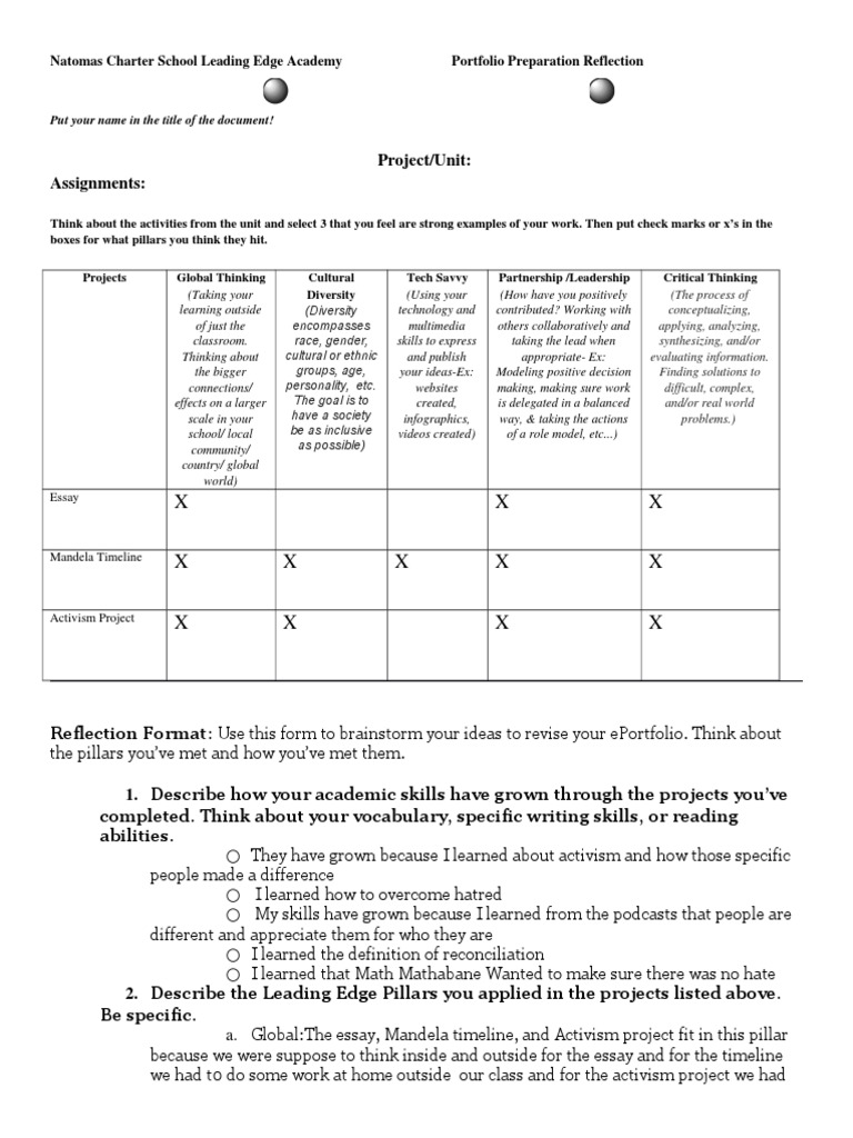 Leading Edge Academy Portfolio Reflection | PDF | Critical Thinking ...