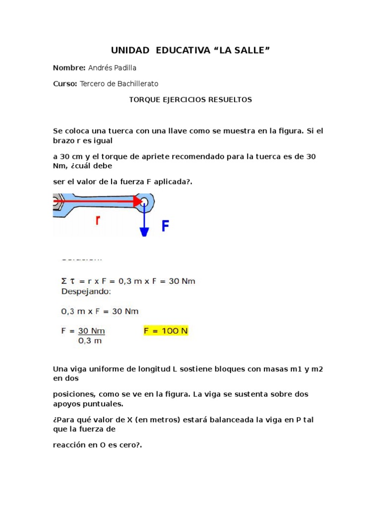 Torques Ejercicios | PDF | Fuerza | Tornillo