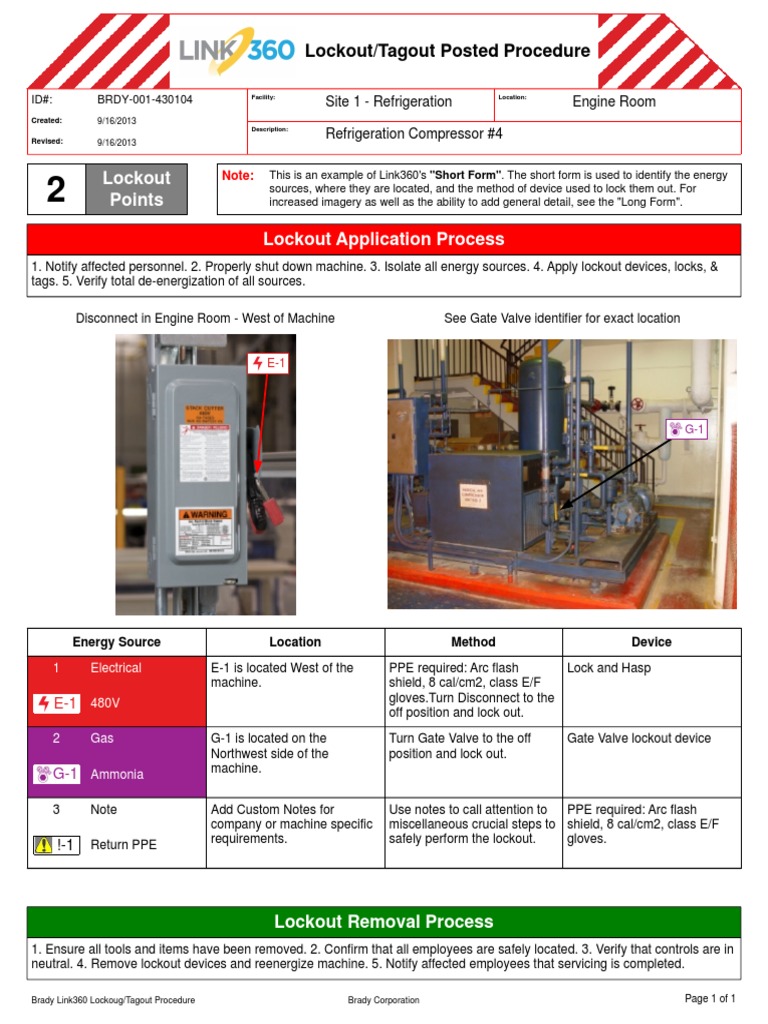 Brady Link360 Lockout Tagout Short Form | Safety | Mechanical Engineering