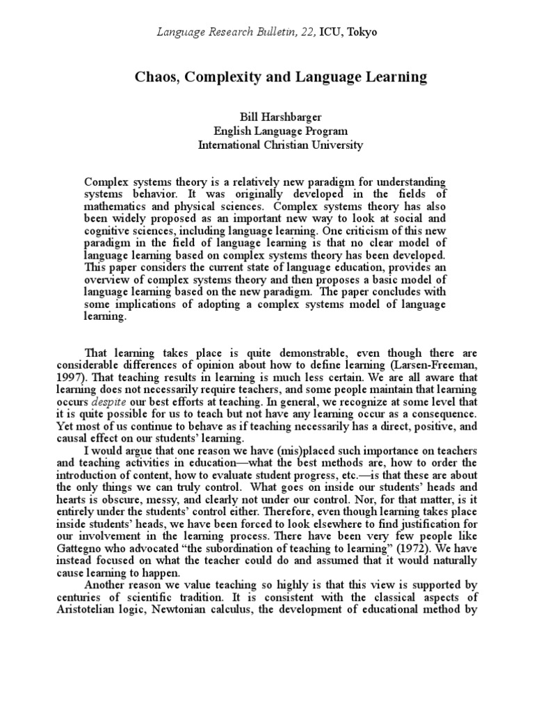 Chaos, Complexity and Language Learning | PDF | Language Acquisition ...