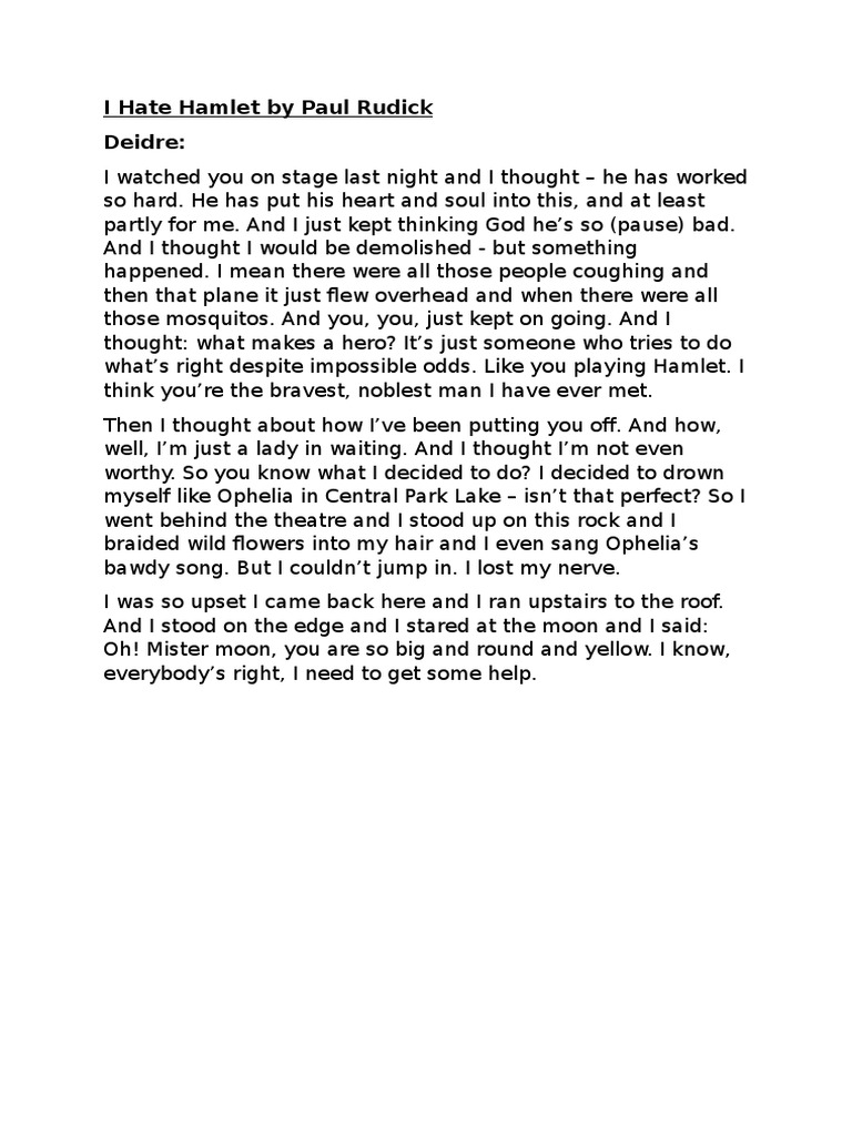 I Hate Hamlet Monologue
