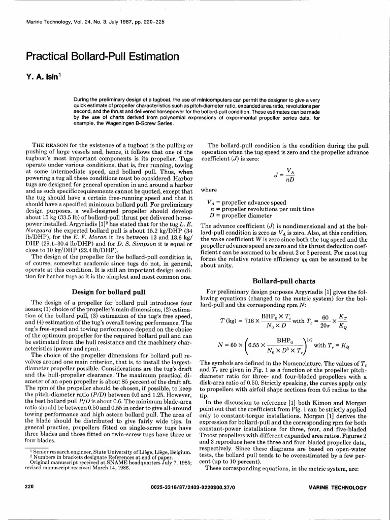 Practical Bollard-Pull Estimation | PDF | Tugboat | Propeller
