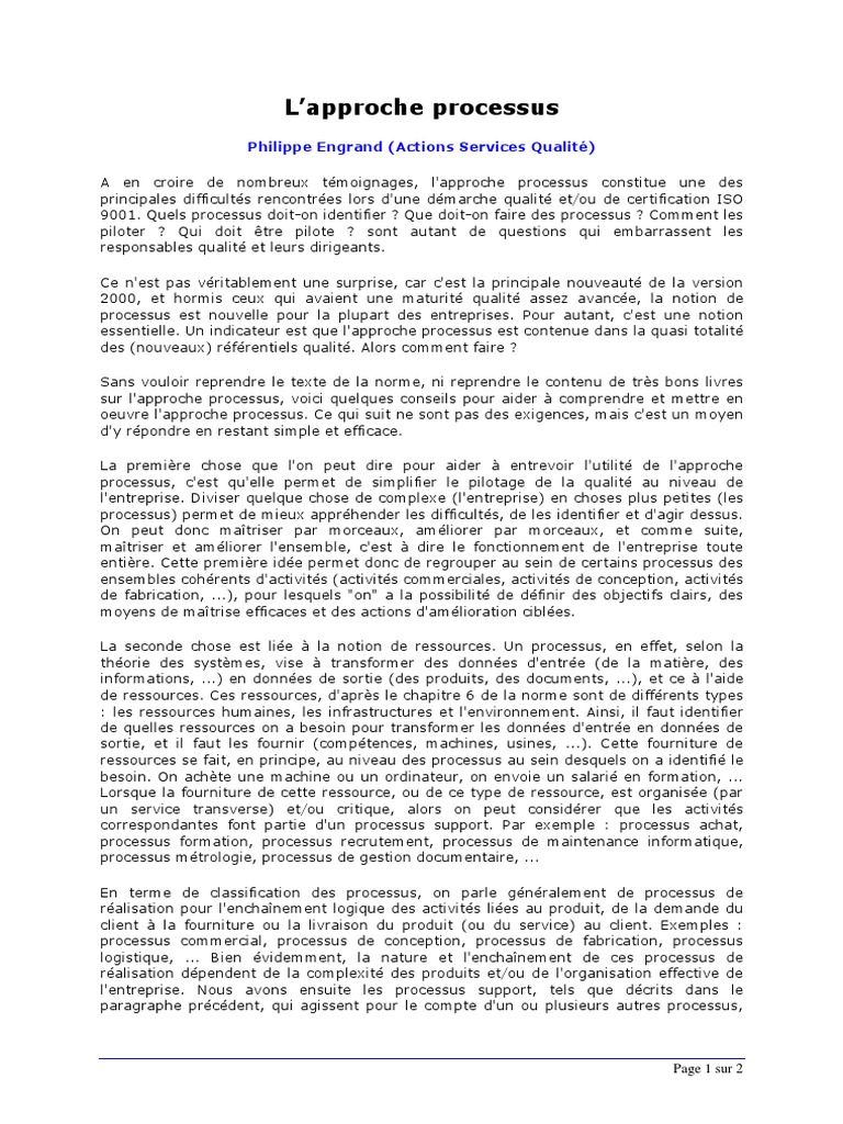 Approche Processus | PDF | Management de la qualité | Business