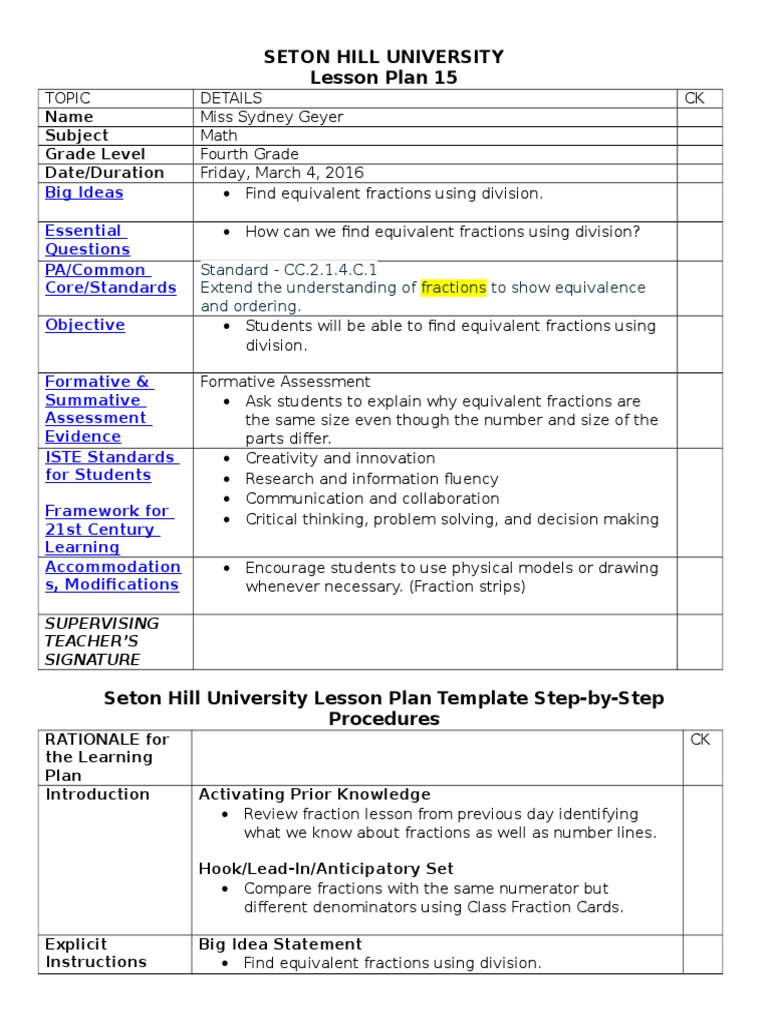 Student Teaching Placement 1 Lesson Plan 15 | PDF | Lesson Plan ...