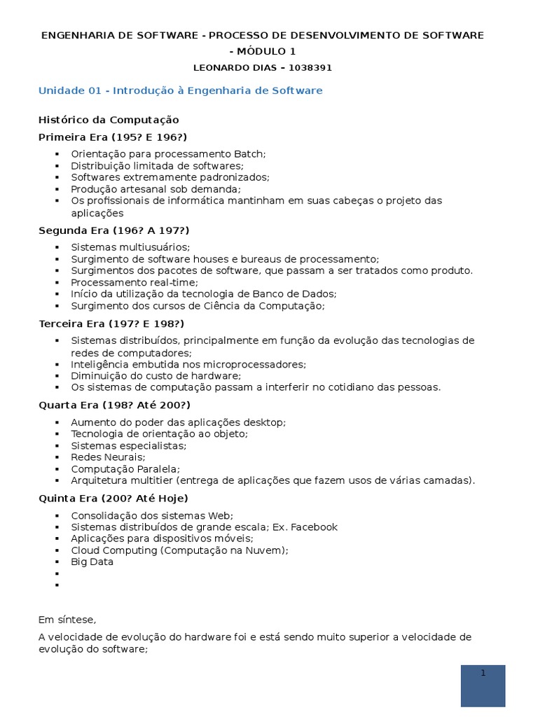Resumo - Processo de Desenvolvimento de Software - Módulo 1 - (20142 ...