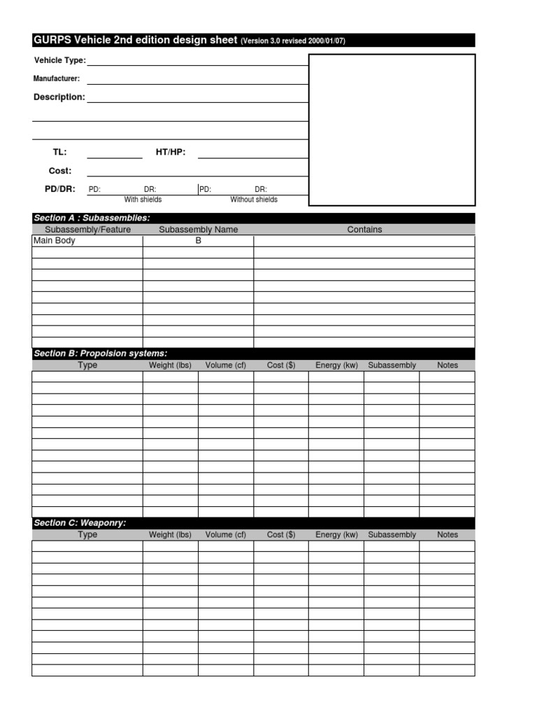 GURPS Vehicle 2nd Edition Design Sheet: Description | PDF ...