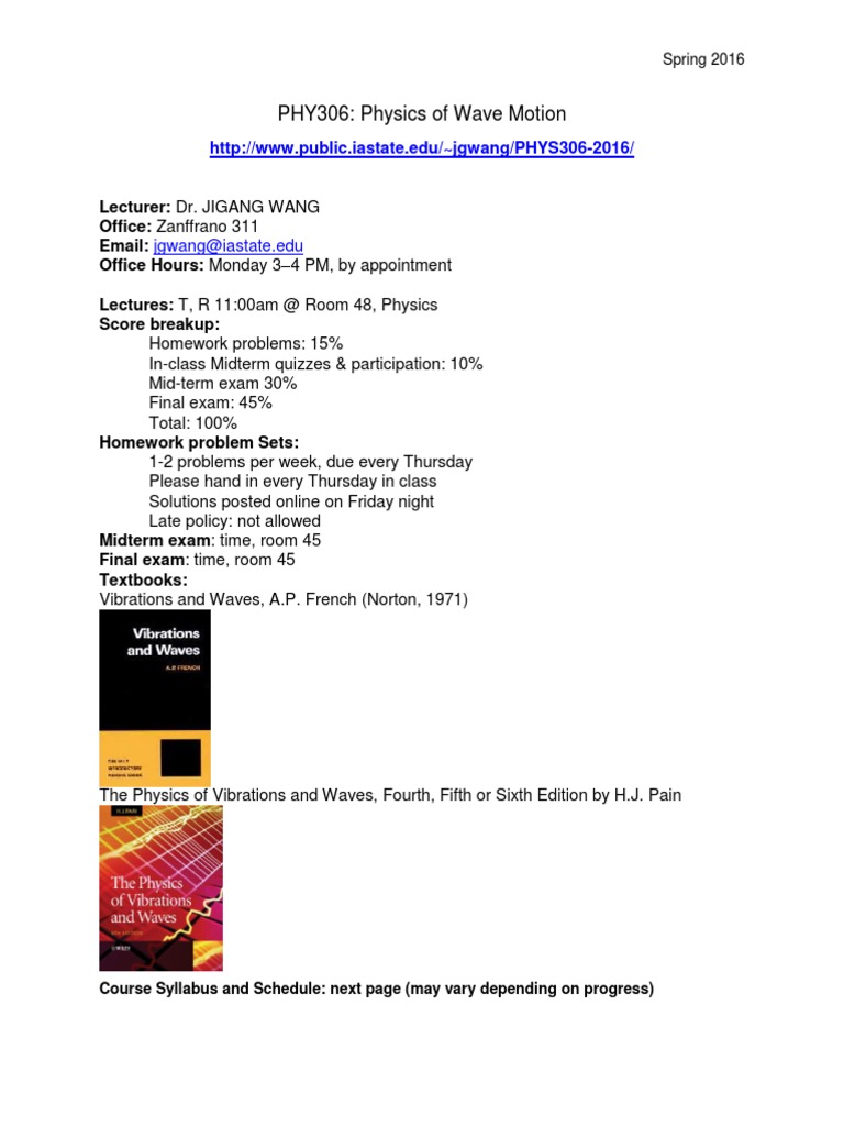 PHY306: Physics of Wave Motion | PDF | Waves | Diffraction