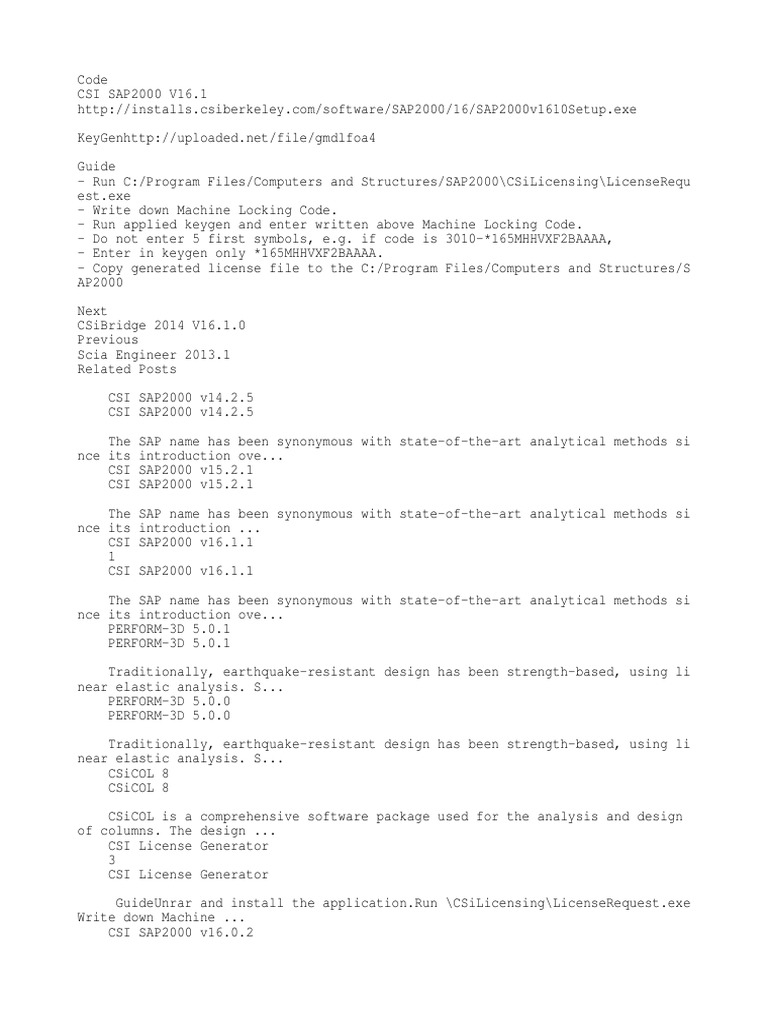 SAP2000 V16.1 License Key Guide | PDF | Computers