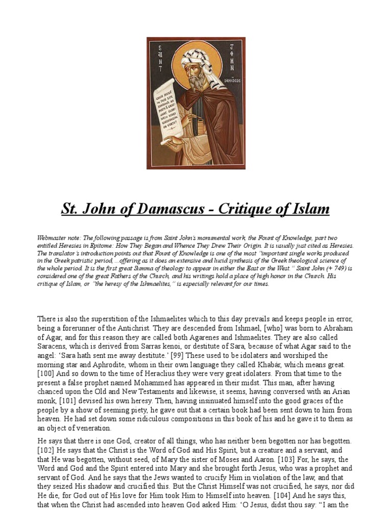 Critique of Islam - St. John of Damascus | PDF | Mary, Mother Of Jesus ...