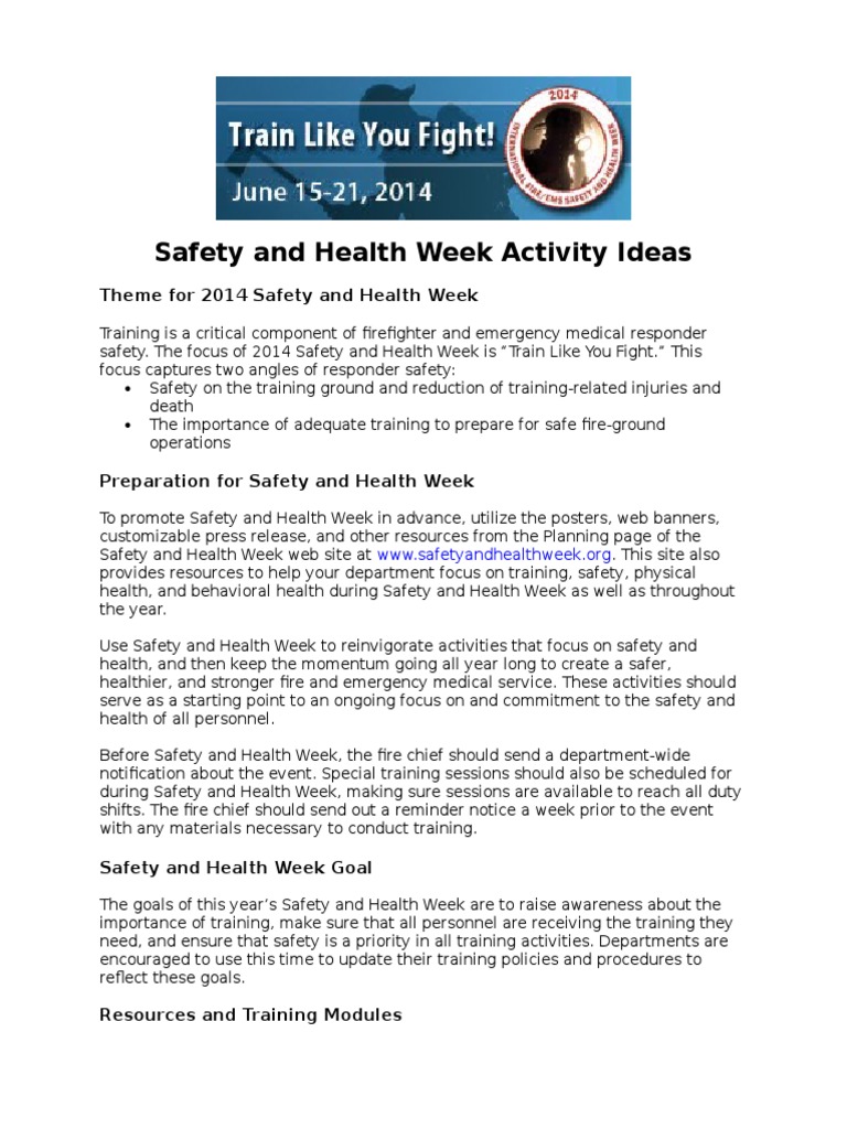 Safety and Health Week Activity Ideas | Download Free PDF | Firefighter ...