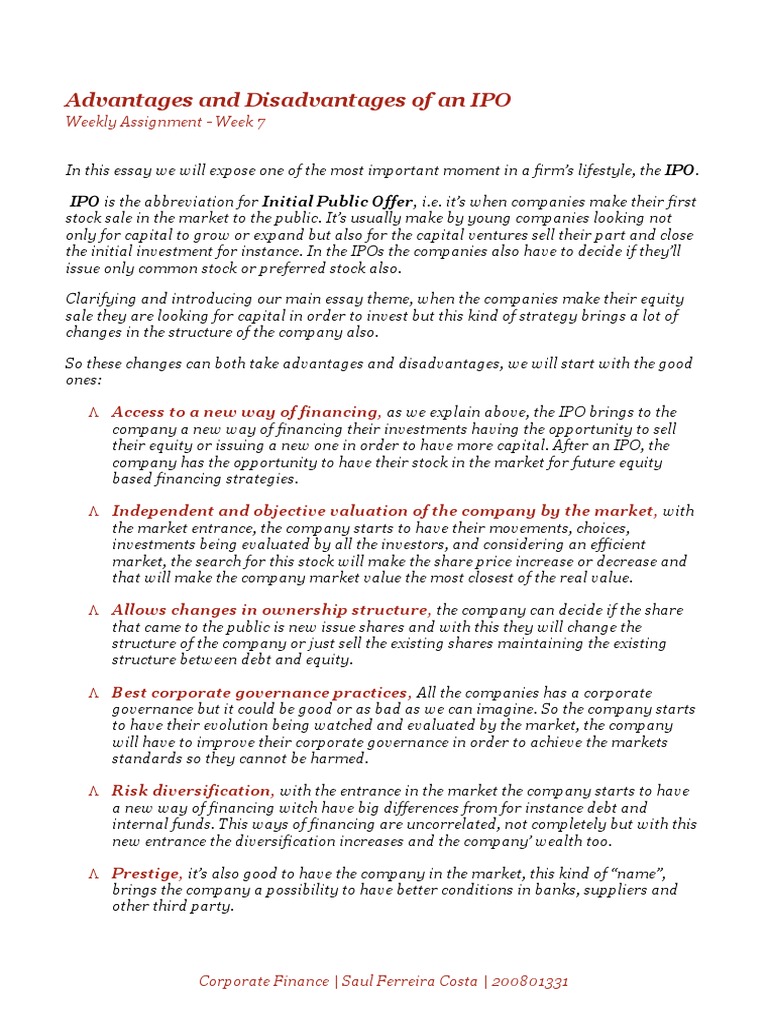 Advantages and Disadvantages of An IPO | PDF | Initial Public Offering ... Advantages and Disadvantages of An IPO | PDF | Initial Public Offering ...
