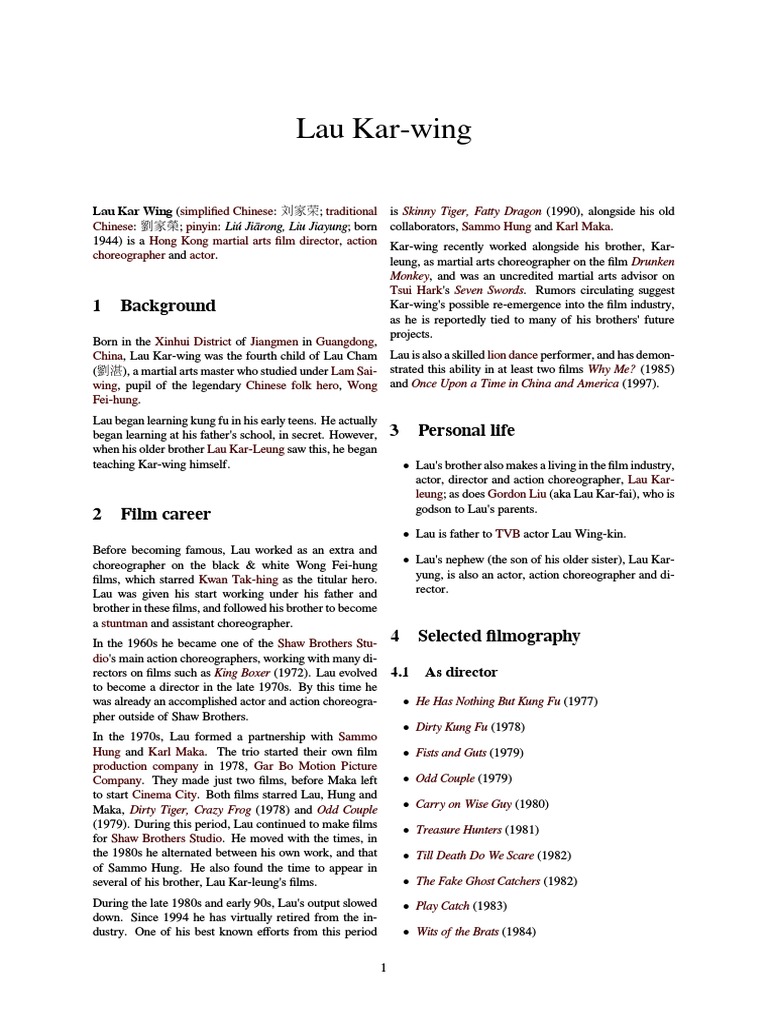 Lau Kar Wing | PDF | Arts (General) | Leisure