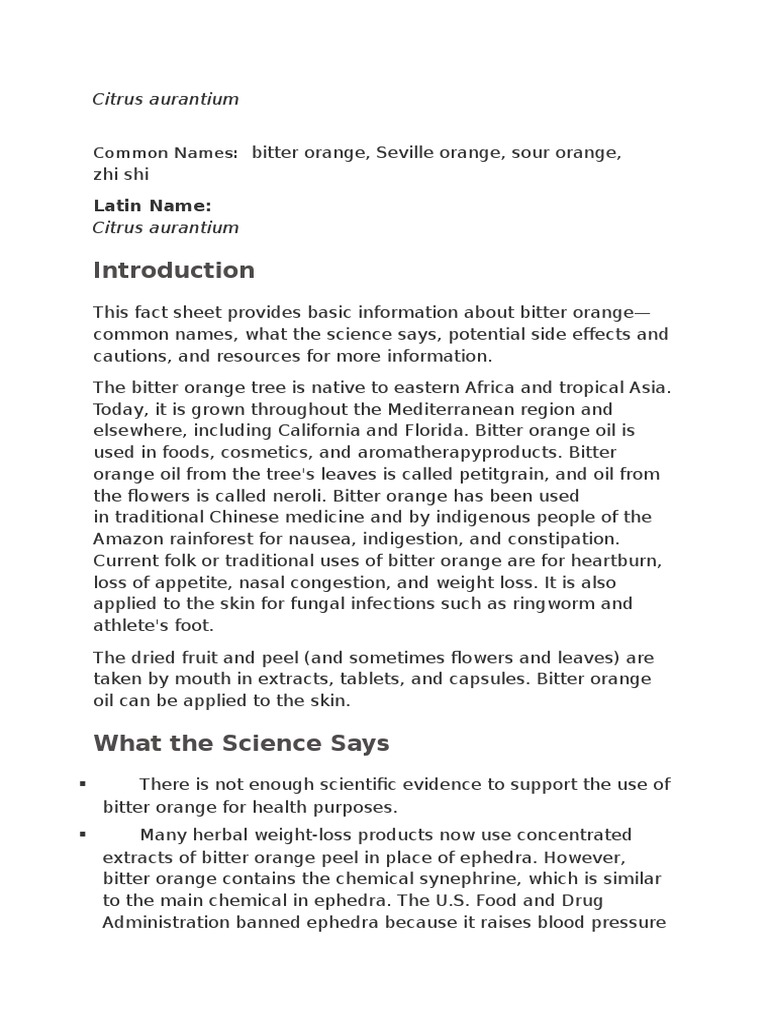 Latin Name:: Citrus Aurantium | PDF | Orange (Fruit) | Nutrition