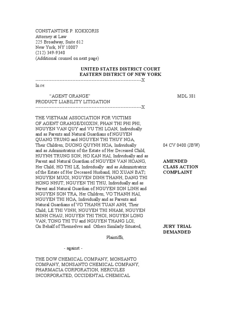 Class Action Complaint | Download Free PDF | Agent Orange ...