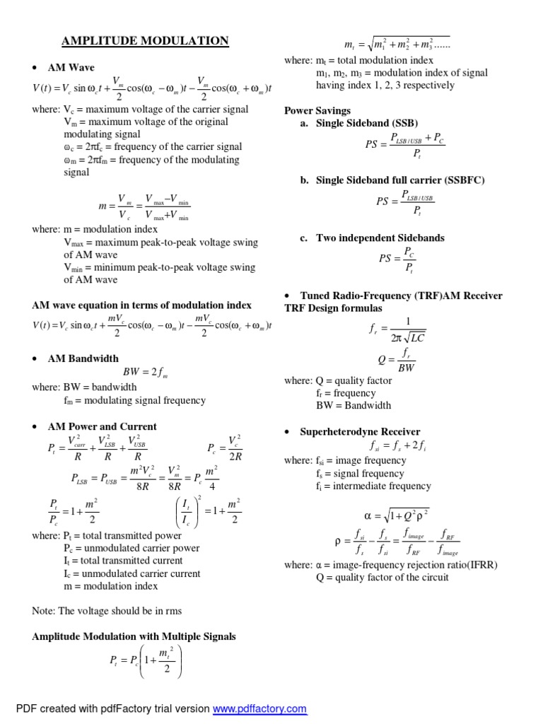 COMMUNICATIONS Formulas and Concepts V3 PDF | Download Free PDF | Frequency Modulation ...