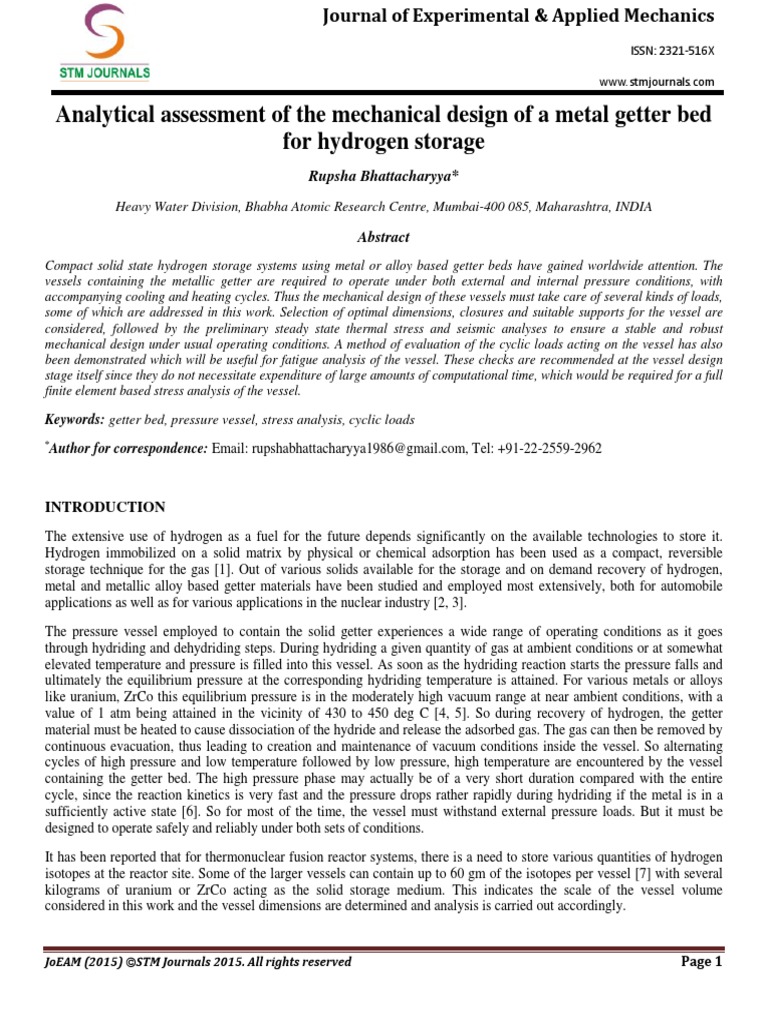 Analytical Assessment of The Mechanical Design of A Metal Getter Bed ...