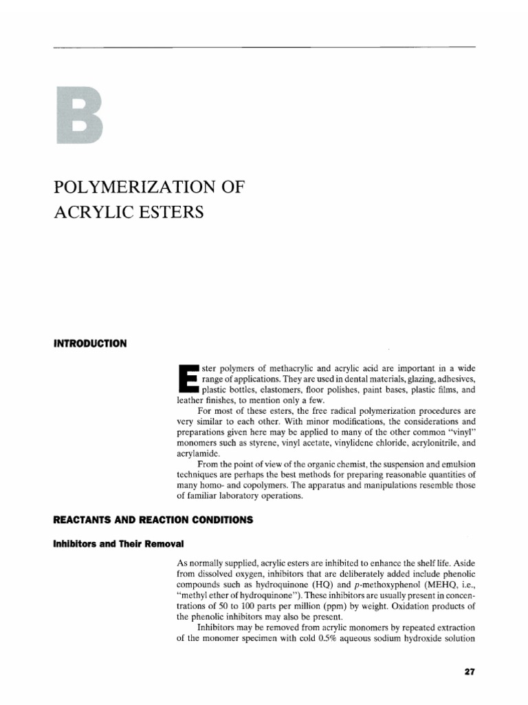 Polymerization of Acrylic Ester | PDF | Polymerization | Polymers