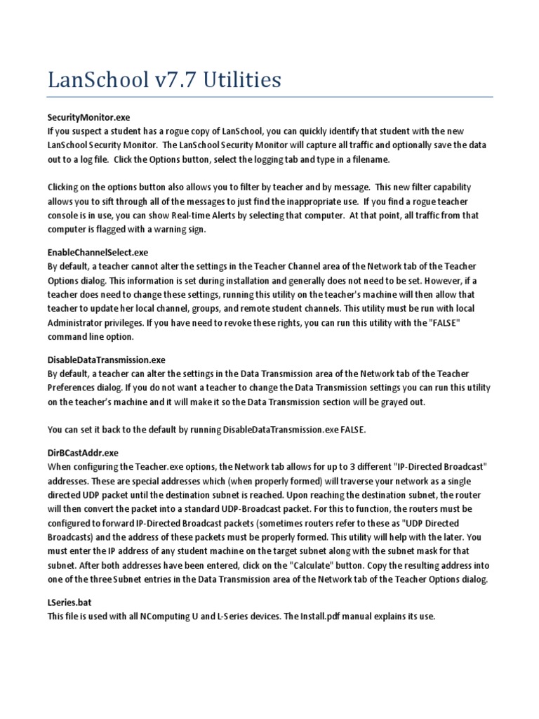 LanSchool v7.7 Utilities | PDF | Command Line Interface | Network Protocols