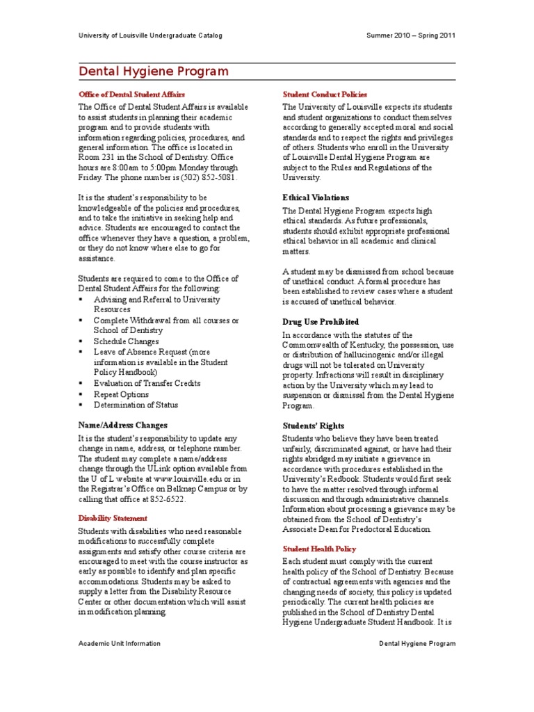 Unit-Information-Dental Hygiene 1 - 2010 | PDF | Dentistry | Dental Degree