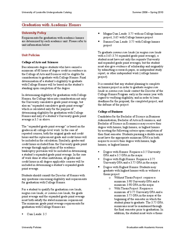 UofL Graduation Honors Requirements | PDF