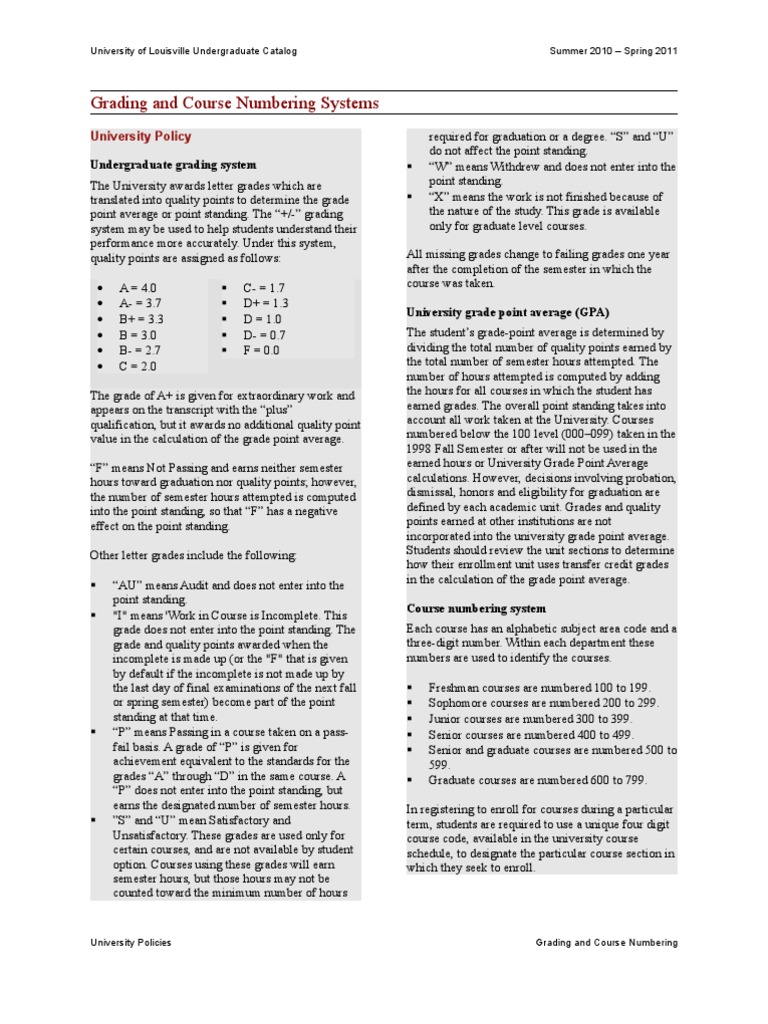 UofL Grading & Course Guide | PDF | Career & Growth | Business