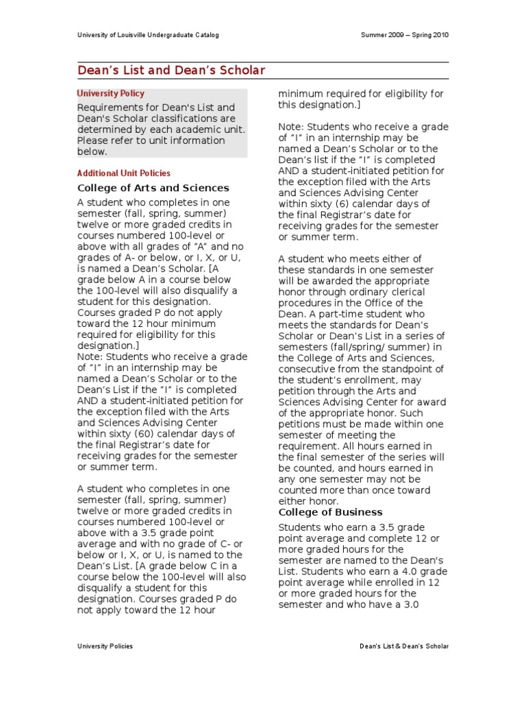 Dean's List and Dean's Scholar: College of Arts and Sciences | PDF ...