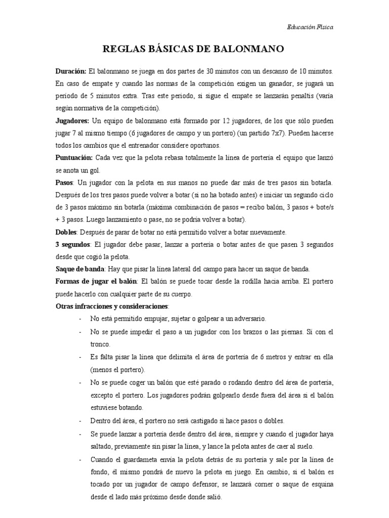 REGLAS BÁSICAS DE BALONMANO