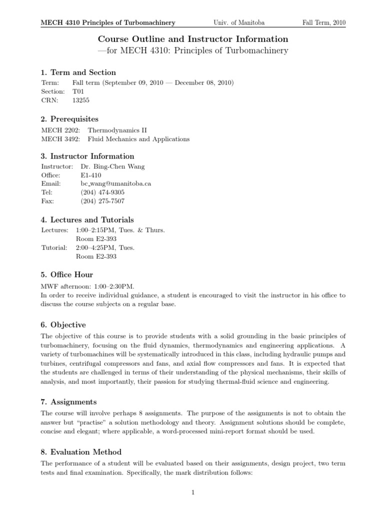 Turbomachinery Course Outline MECH 4310 | PDF | Turbomachinery ...