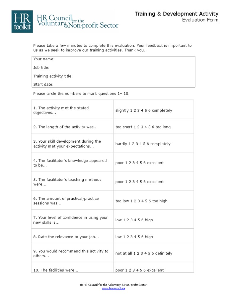 Training & Development Activity: Evaluation Form | PDF | Career ...