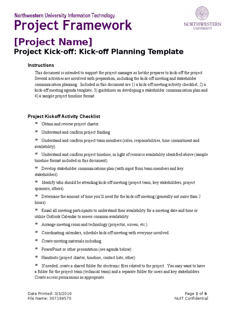 Project Kick-off Planning Template | PDF | Email | Stakeholder (Corporate)