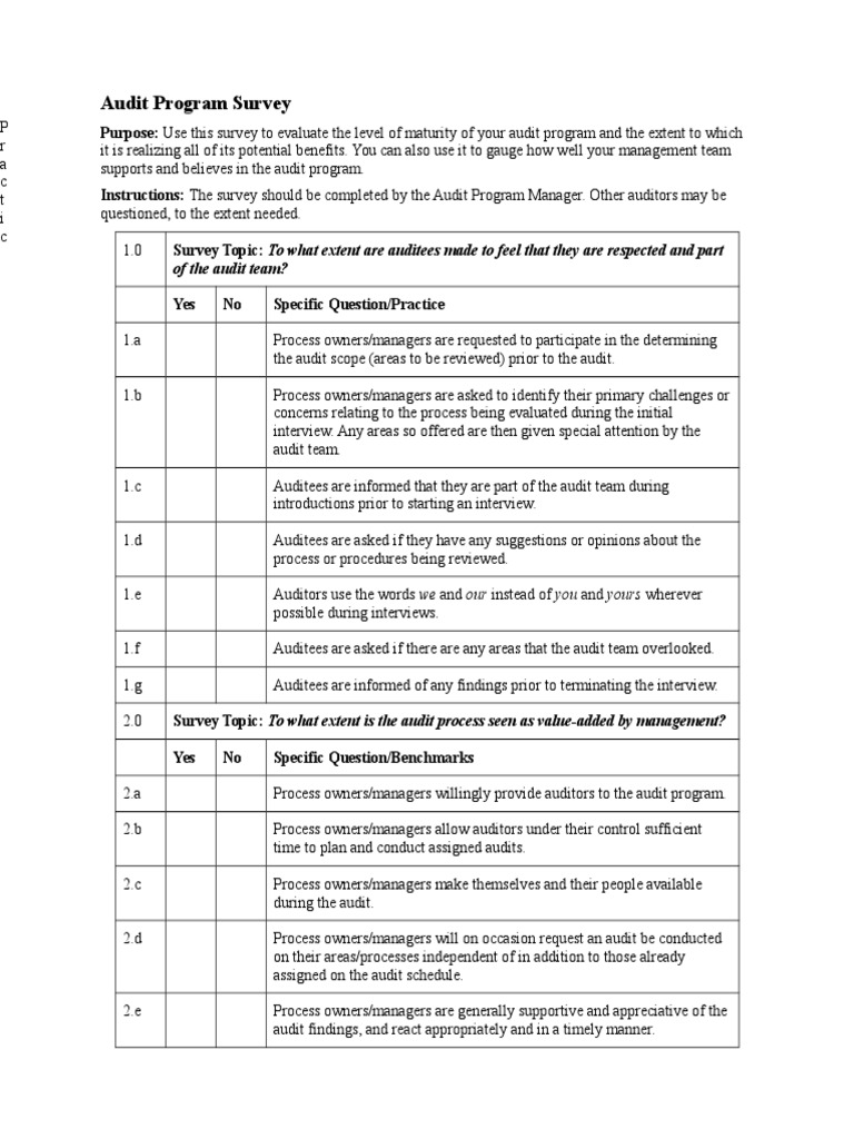 Audit Program Survey: of The Audit Team? | PDF | Internal Audit | Audit