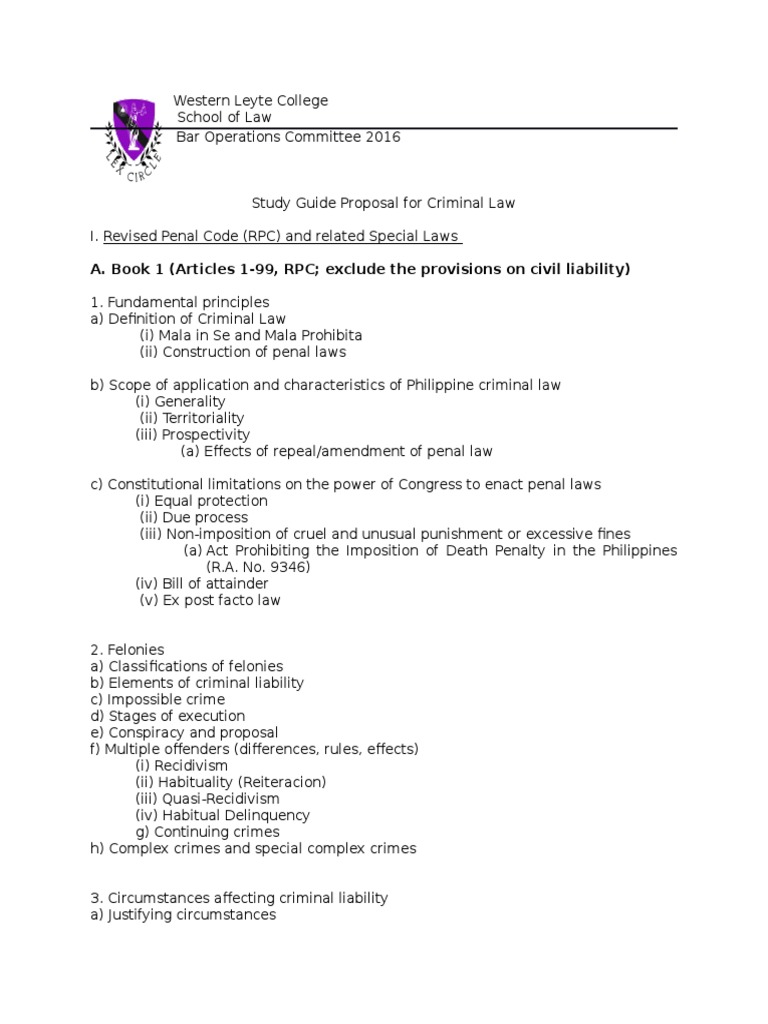 Criminal Law Study Guide Overview | PDF | Probation | Criminal Law