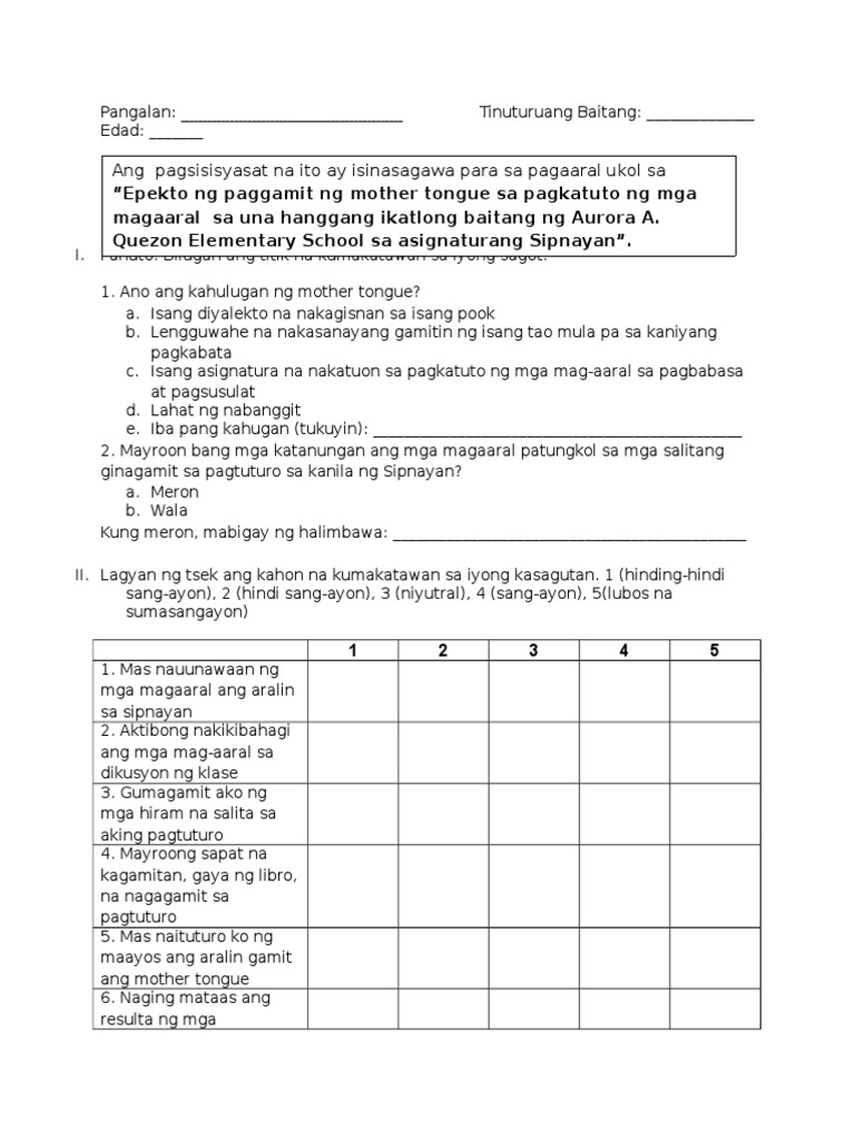 Filipino Paper Questionnaire | PDF