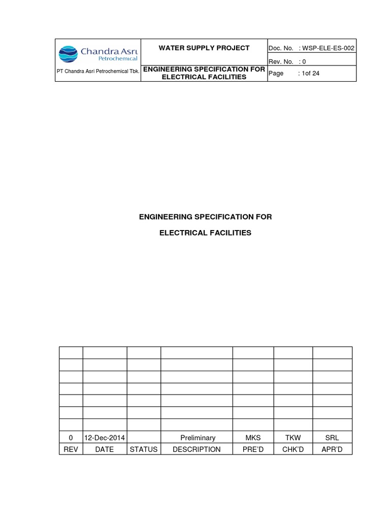 Electrical Facilities Specification WSP-ELE-ES-002 | PDF | Cable ...