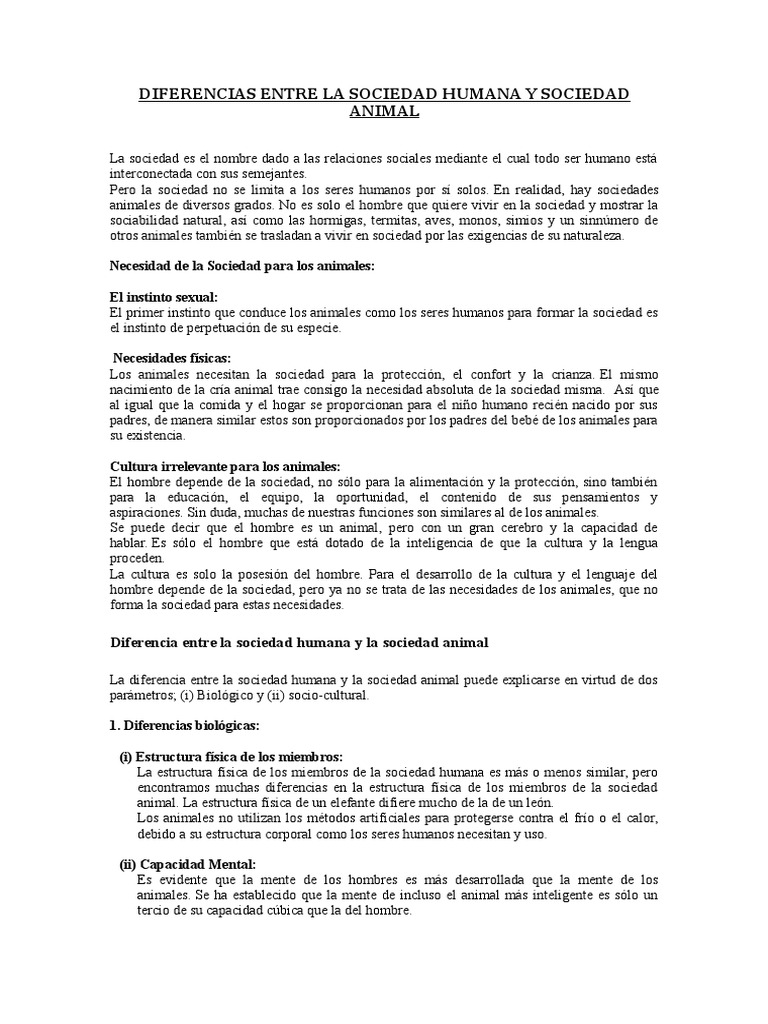 Diferencias entre sociedades humanas y animales | PDF | Sociedad | Homo ...