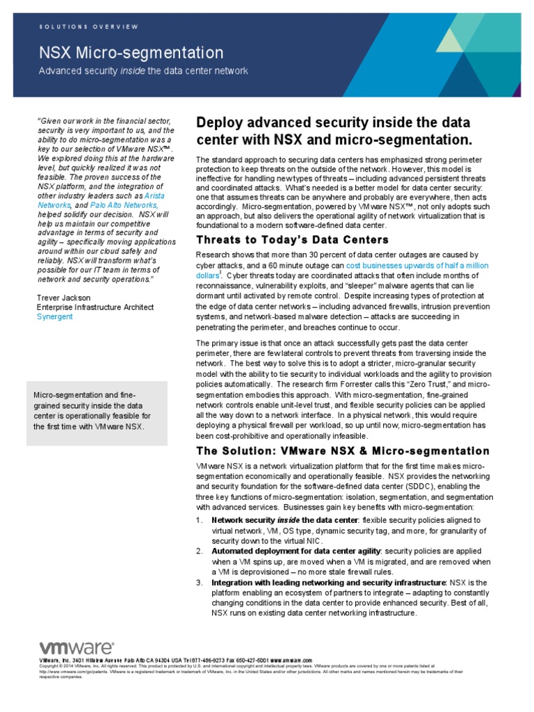 Vmware Microsegmentation Solution Overview Pdf V Mware Data Center