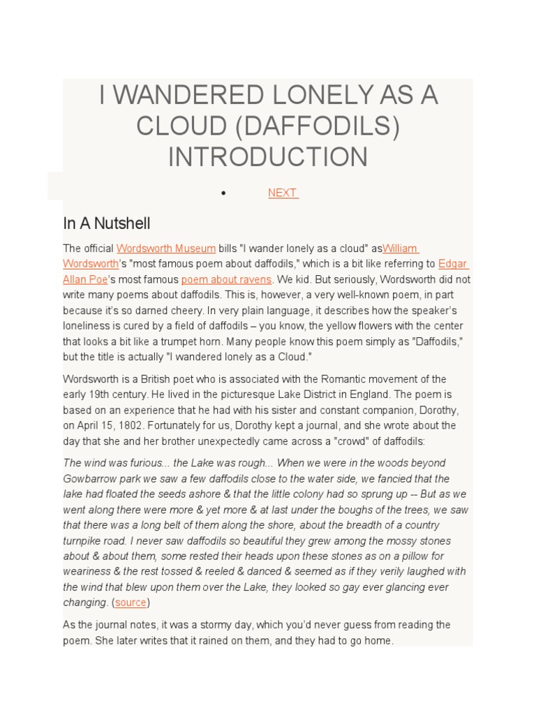 i Wandered Lonely as a Cloud | Poetry | Nature