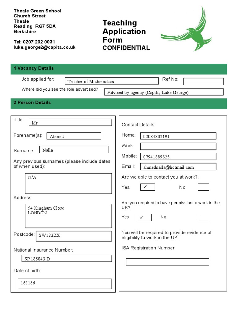 Theale Green School Job Application | PDF | Equal Opportunity | Race ...